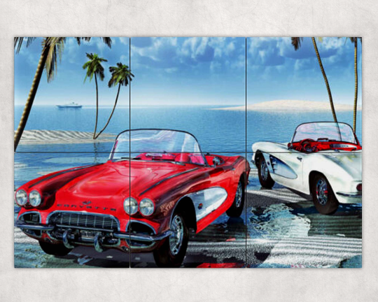 Classic antique American exotic cars corvettes ceramic tile mural ...