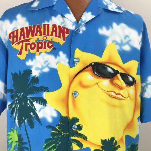 Hawaiian Tropic SunTan Lotion Oil Shirt Sun Clouds Sunglasses Men's ...