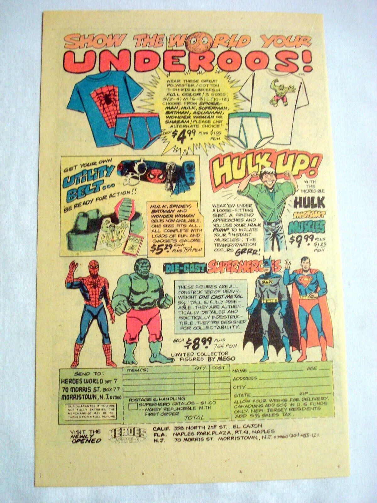 1980 Ad Die-Cast Superheroes Ad Spider-Man Hulk, Batman, Superman ...