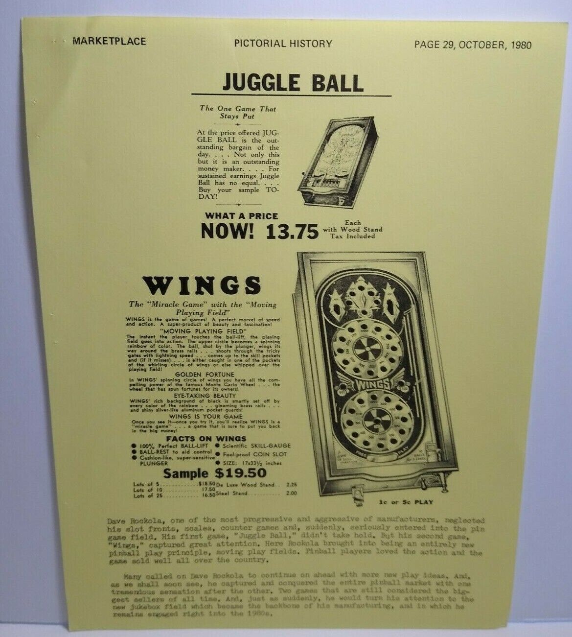 Wings / Juggle Ball Rockola Pinball and 50 similar items
