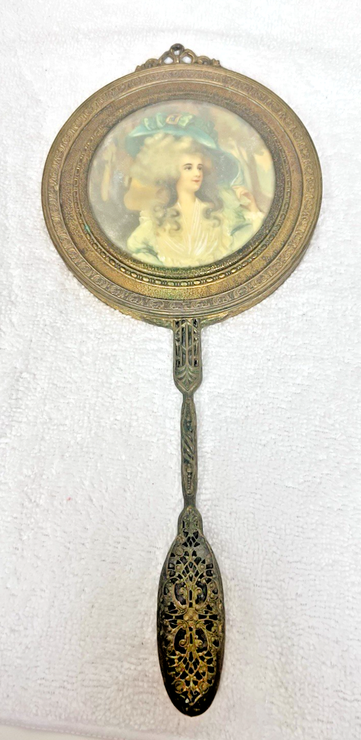 Antique Victorian Vanity Hand Mirror Beveled w Beautiful Lady Filigree ...