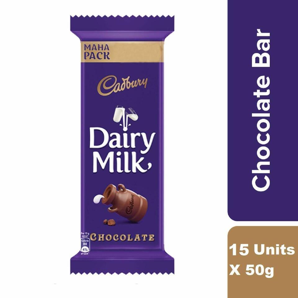 Cadbury Dairy Milk Chocolate Bar, 50 gm Maha Pack (Pack of 15) Free ...