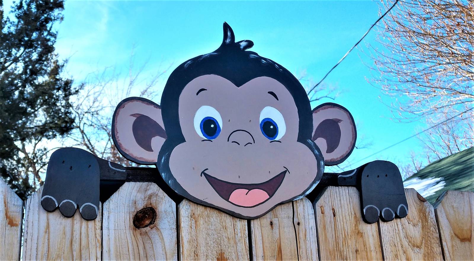 Happy Monkey Fence Peeker Peeper Garden Art Party Zoo Free Ship ...