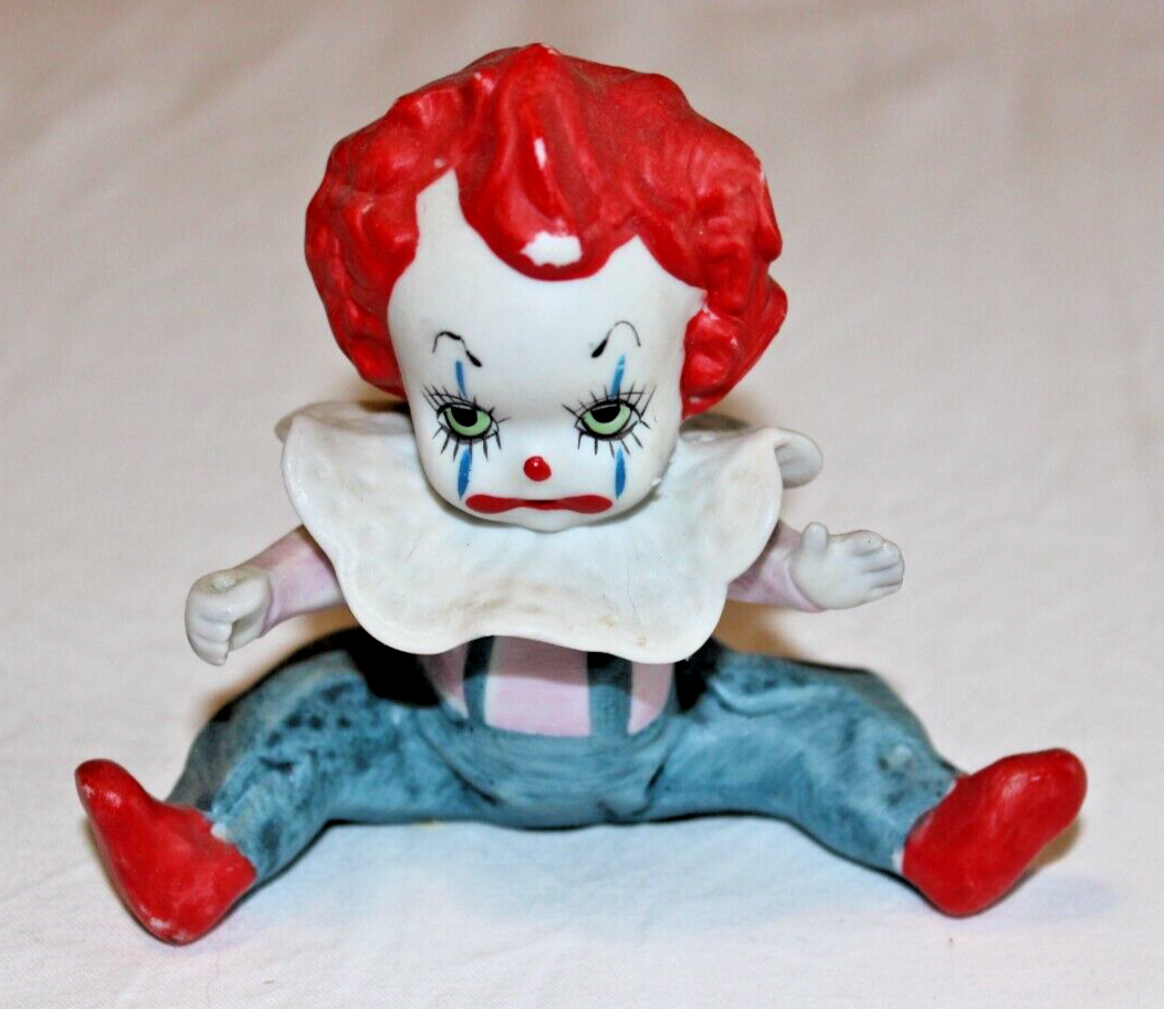 VINTAGE LEFTON RED HAIR CLOWN WHITE RUFFLED NECK 3.5” TALL x 4” WIDE ...