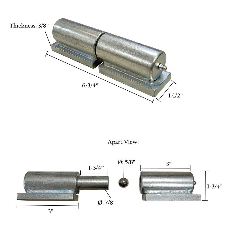6" Gate Barrel Hinge w/ Plate Ball Bearing & 1/8" NPT Grease Zerk ...