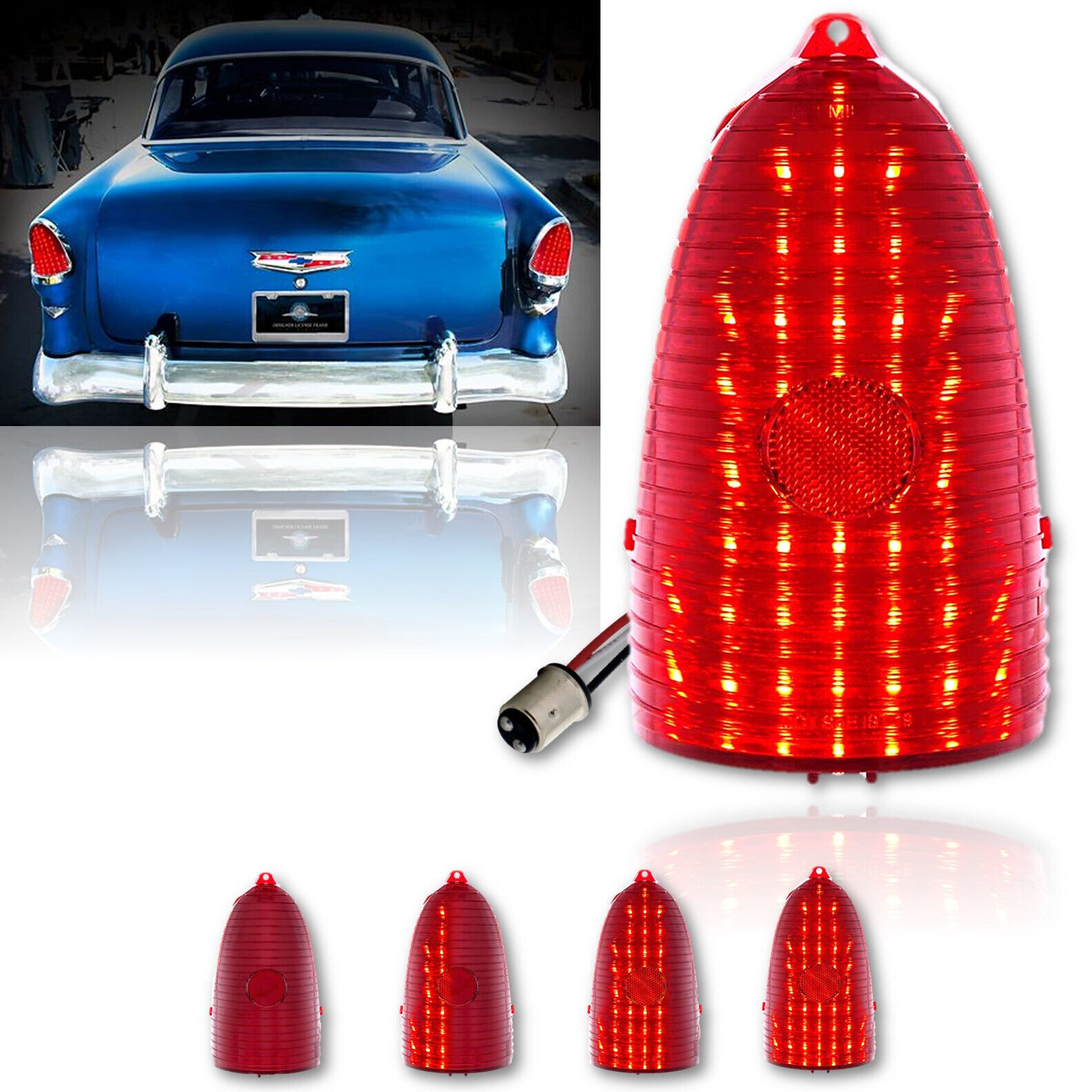 55 Chevy Red LED Sequential Tail Brake Light Back Up Delete Lens 150 ...