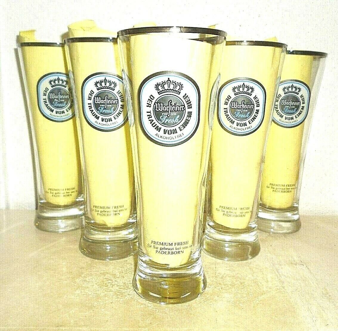 6 Warsteiner Warstein Premium Fresh Silver Gerrman Beer Glasses - Germany