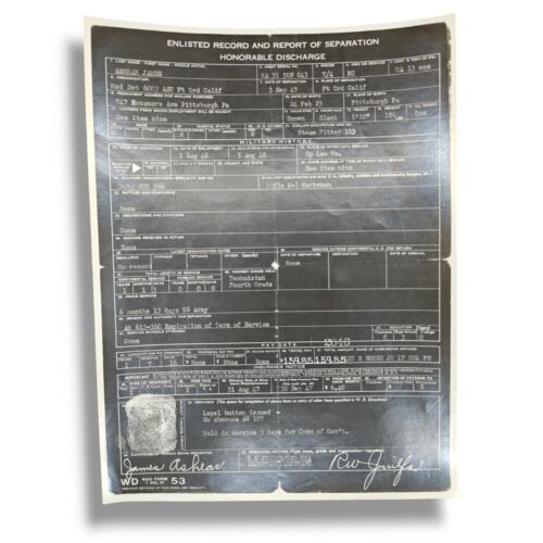 Honorable Discharge US Army Enlisted Record & Report Of Separation Fort ...