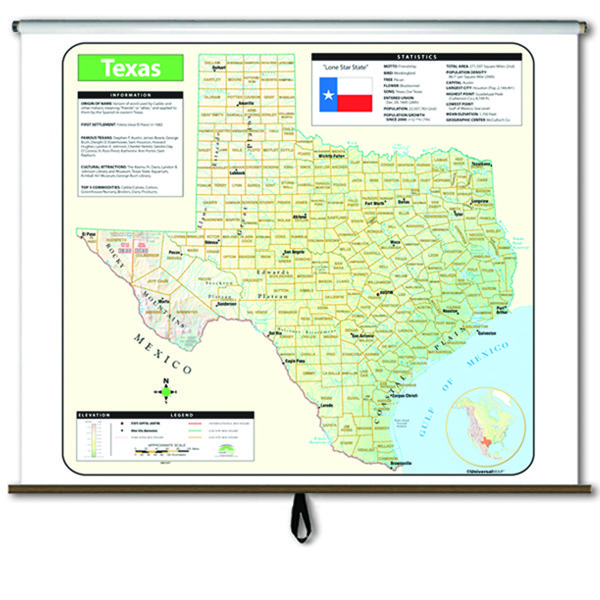 Texas Large Scale Shaded Relief Wall Map on Roller - Maps & Atlases