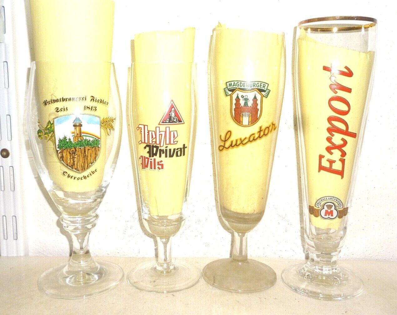 4 Fiedler Jehle Magdeburg Moninger German Beer Glasses - Germany