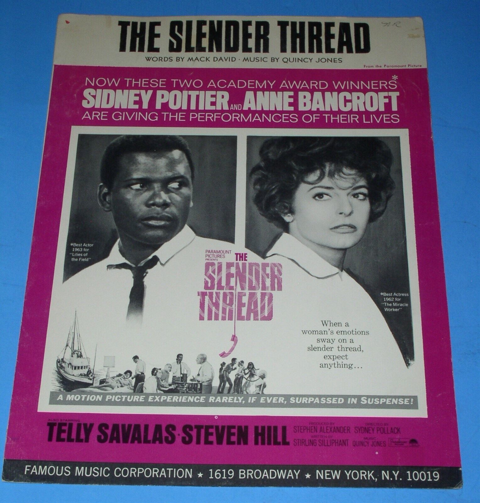 The Slender Thread Sheet Music Vintage 1966 Sidney Poitier Anne ...