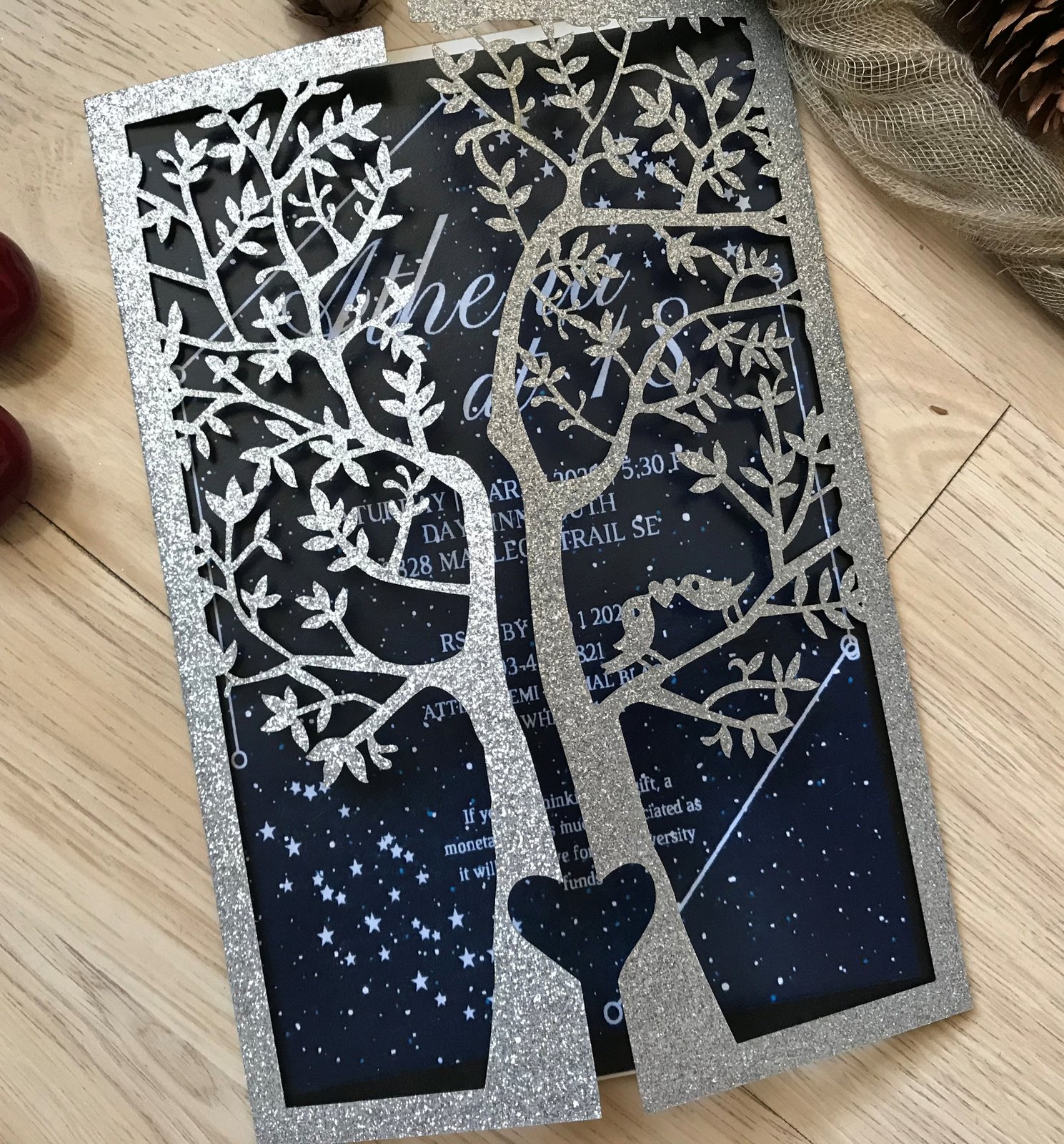 50pcs glitter gold Love Tree laser cut invitations,Laser Cut wedding ...