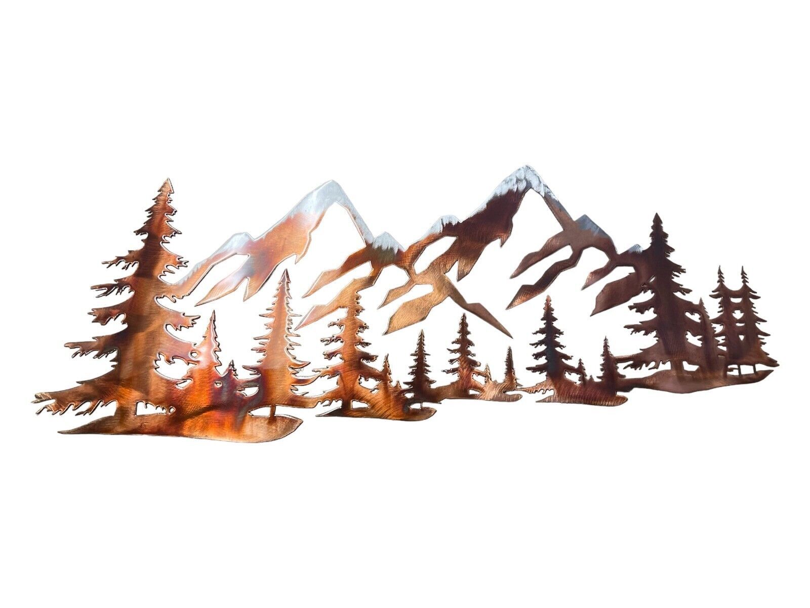 Tree & Snow Capped Mountain Scene - Metal Wall Art - Copper 26" x 10 3/ ...