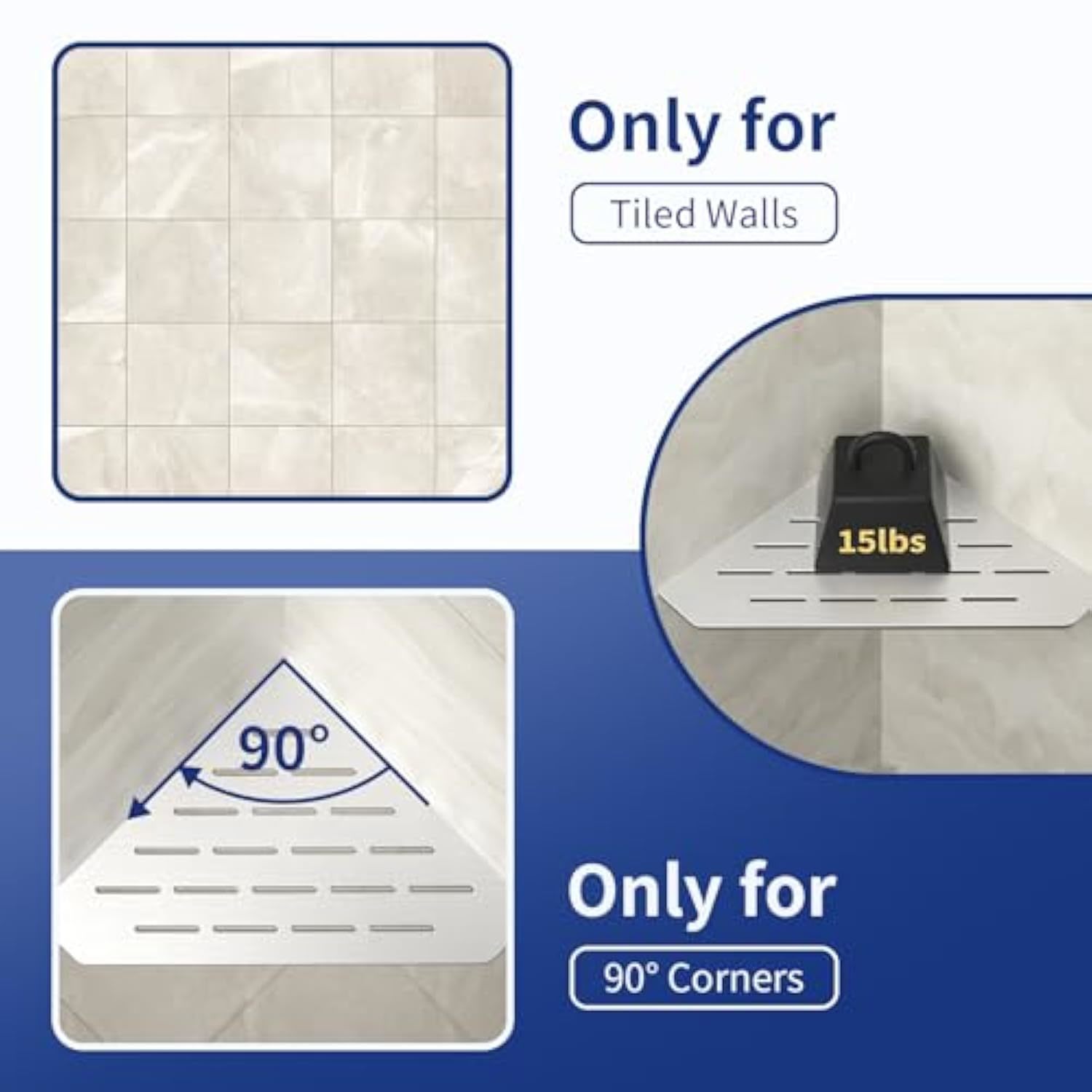 Corner Shower Shelf 10" Brushed 304 Stainless Steel Pentagonal Heavy ...