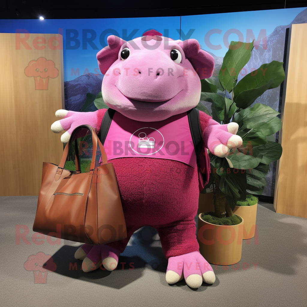 Magenta Glyptodon mascot costume character dressed with a Flare Jeans ...