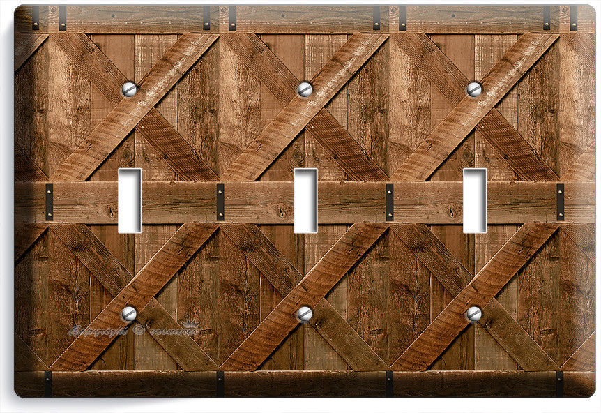 RUSTIC WOOD RANCH BARN DOOR STYLE LIGHT SWITCH 3 GANG PLATE LOG CABIN ...