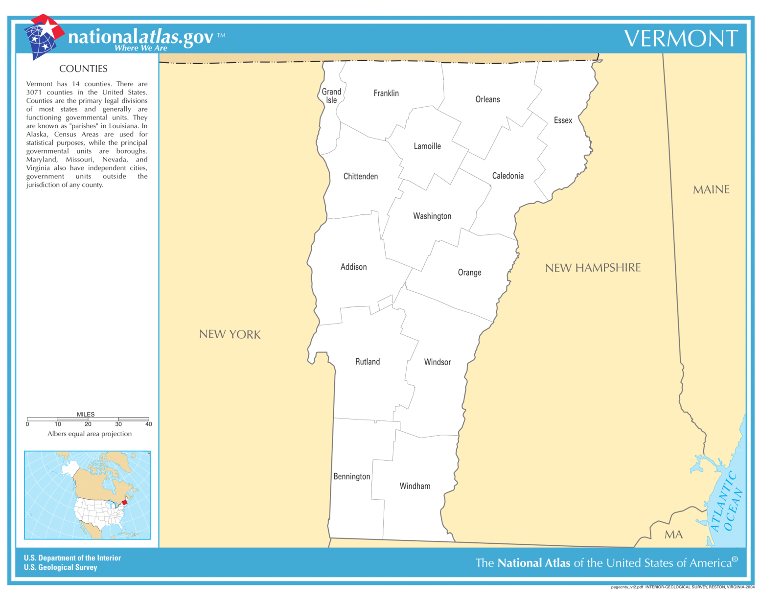 Vermont State Counties Laminated Wall Map - Maps & Atlases