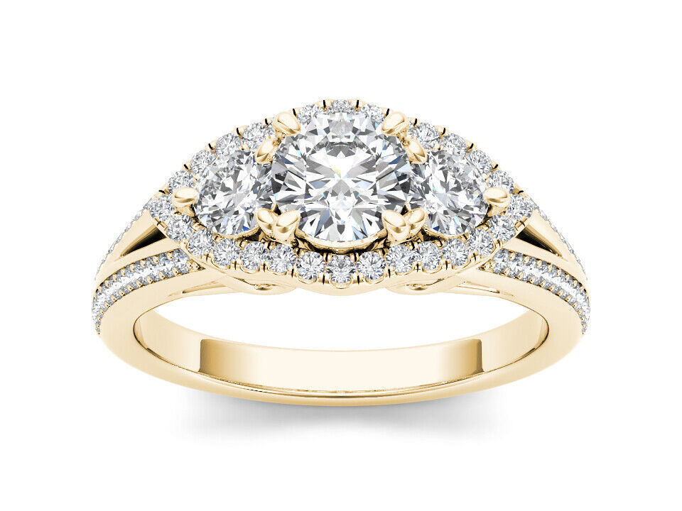 Authenticity Guarantee 14K Yellow Gold 1 1/6ct TDW 3-stone Diamond Ring ...