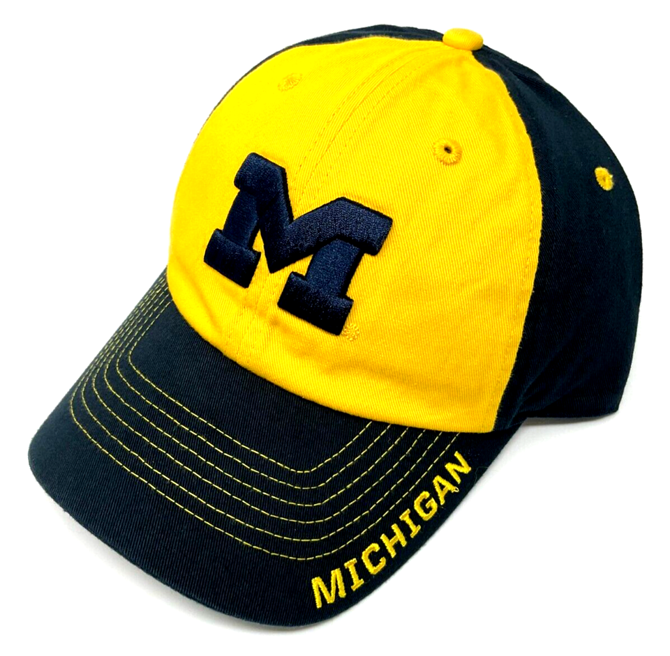 UNIVERSITY OF MICHIGAN WOLVERINES LOGO NAVY BLUE YELLOW CURVED BILL HAT ...