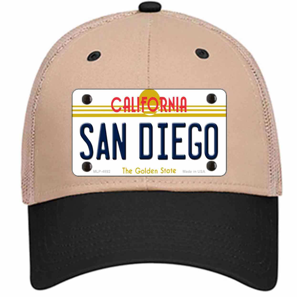 San Diego California Novelty Khaki Mesh License Plate Hat - Hats