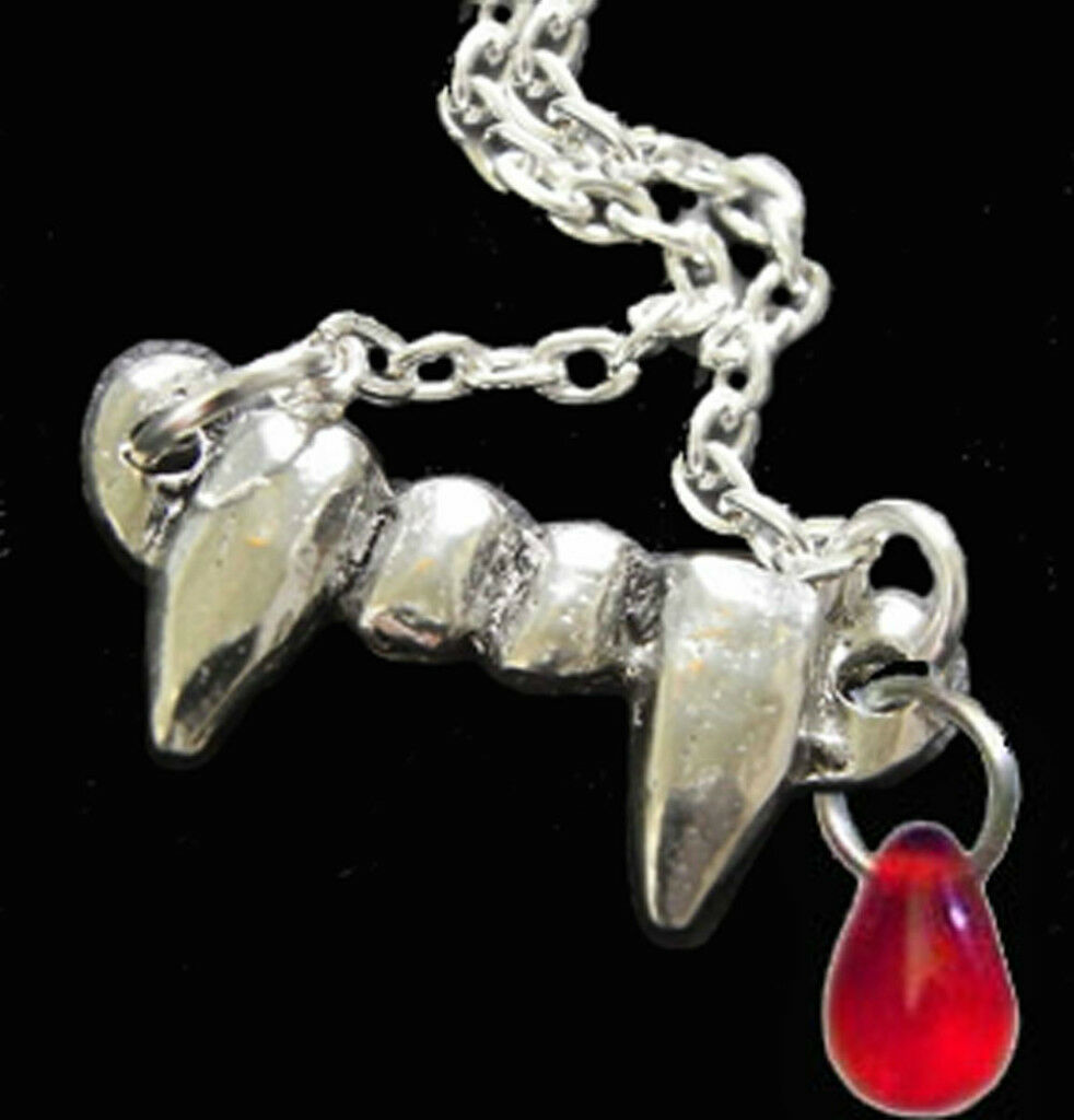 Funky VAMPIRE FANGS with BLOOD PENDANT NECKLACE Gothic Dracula Costume ...