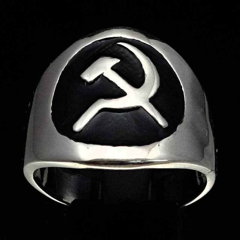 Sterling silver Communist symbol ring Hammer and Sickle USSR with Black ...
