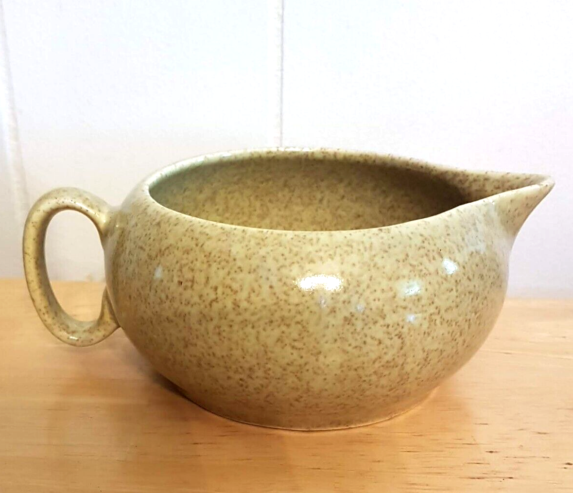 WS George Creamer Pottery Speckled Green Cream Pitcher MCM Granny Core ...