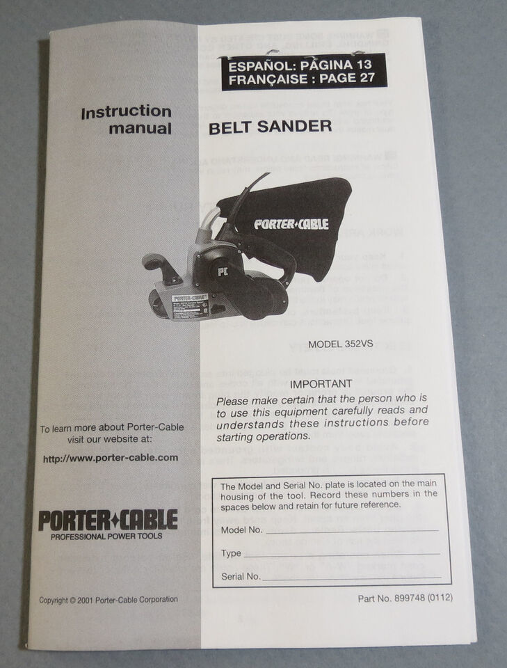 Porter Cable Belt Sander Model 352VS and 50 similar items
