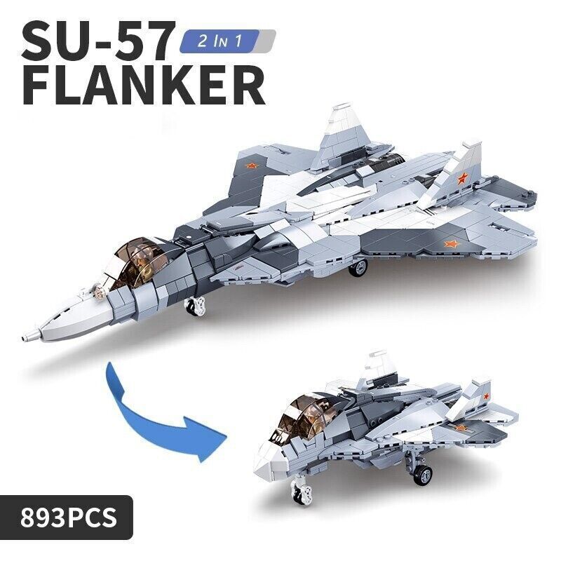 SU-57 Flanker Jet Fighter Building Blocks Set Military MOC Brick DIY ...
