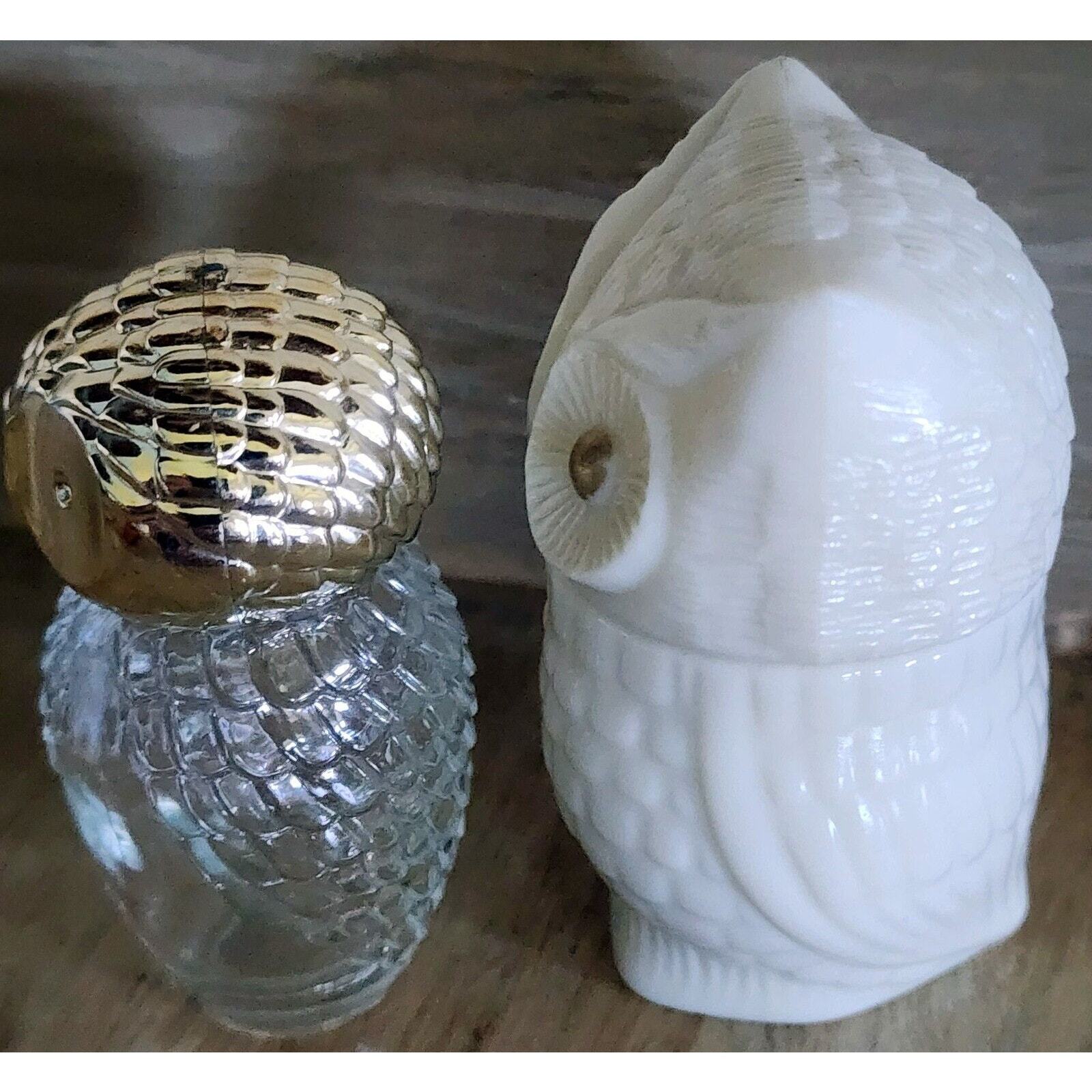 Vintage Avon Precious Owl Cream Sachet Milk Glass & Baby Owl W/ Gold ...