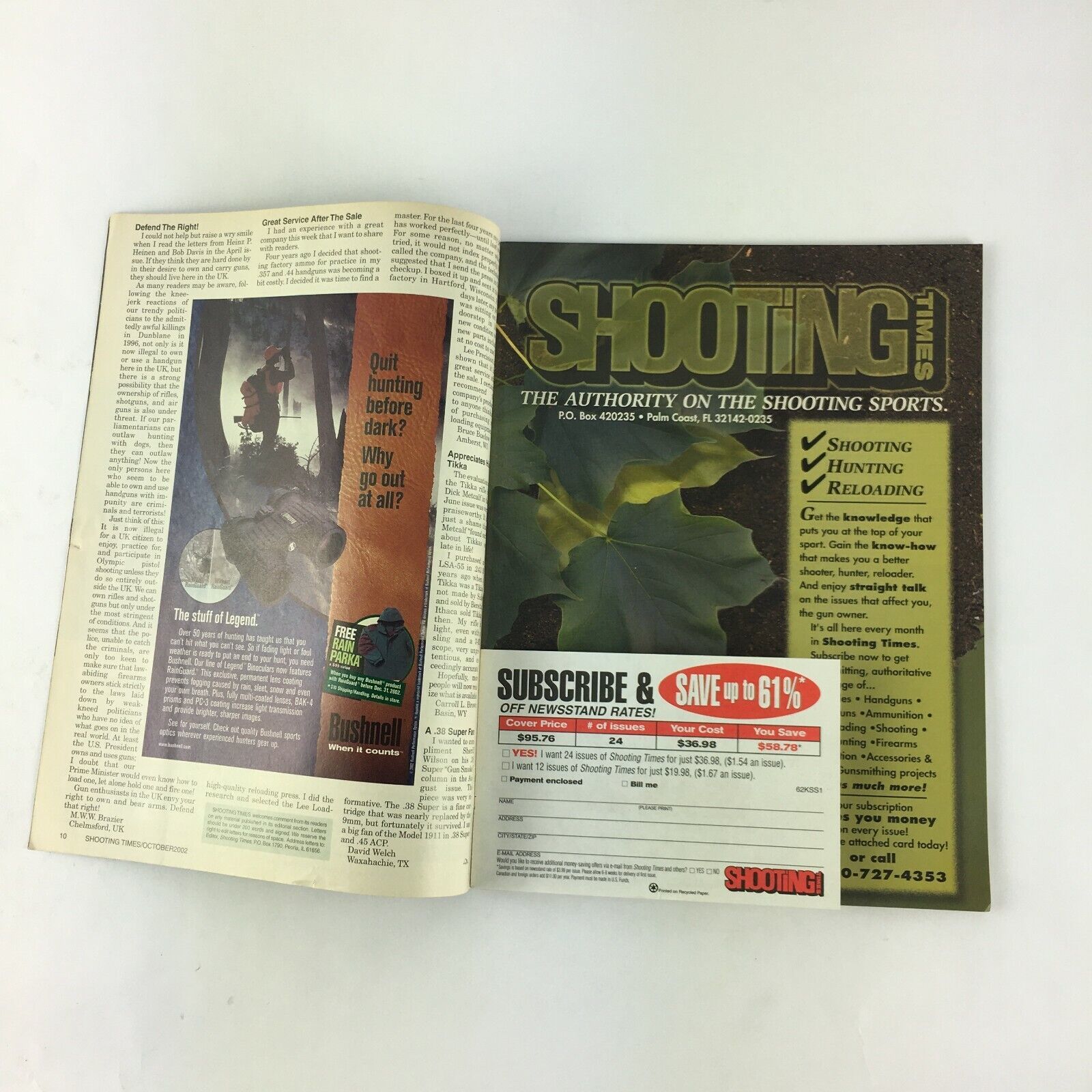 October 2002 Shooting Times Magazine 4 New .17 HMR Rifles .45 ACP Kobra ...