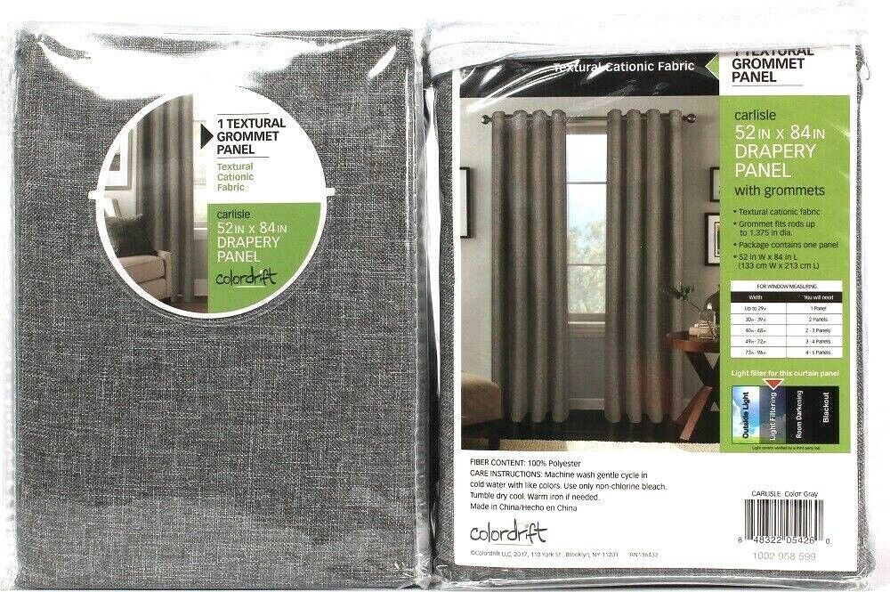 2 Count Colordrift Carlisle Gray 52" X 84" Textural Grommet Drapery ...