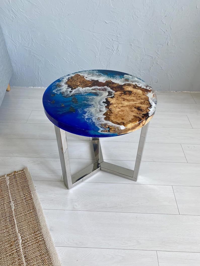 HANDI STONE Epoxy Round Table (Top and Base Both) Natural Wood Table ...