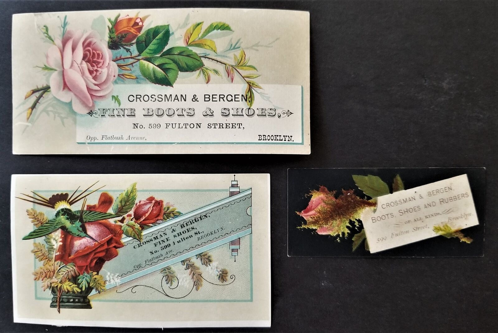 1880s antique 3pc CROSSMAN BERGEN brooklyn ny FINE BOOTS SHOES ...