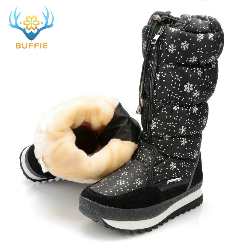 black high version winter women boots snowflake upper lace-up zipper ...