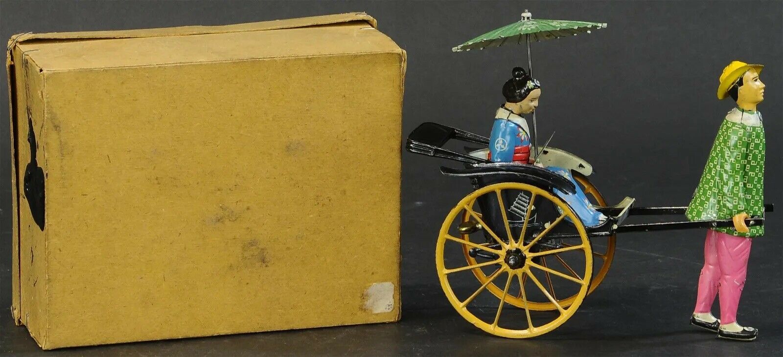 Vintage LEHMANN TIN WINDUP MASUYAMA RICKSHAW w/ ORIGINAL BOX - Wind-up Toys