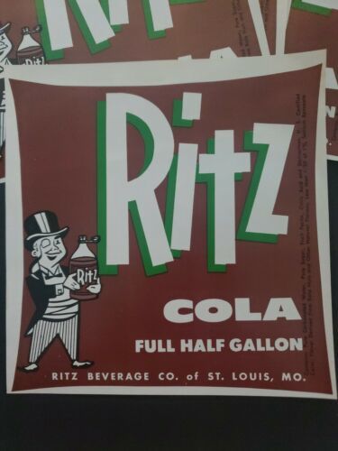4 Vntage Ritz Cola Full Half Gallon Labels New Old Stock (PB127) - Soda