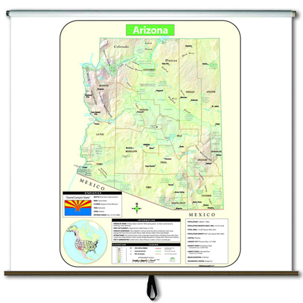 Arizona Large Scale Shaded Relief Wall Map on Roller - Maps & Atlases