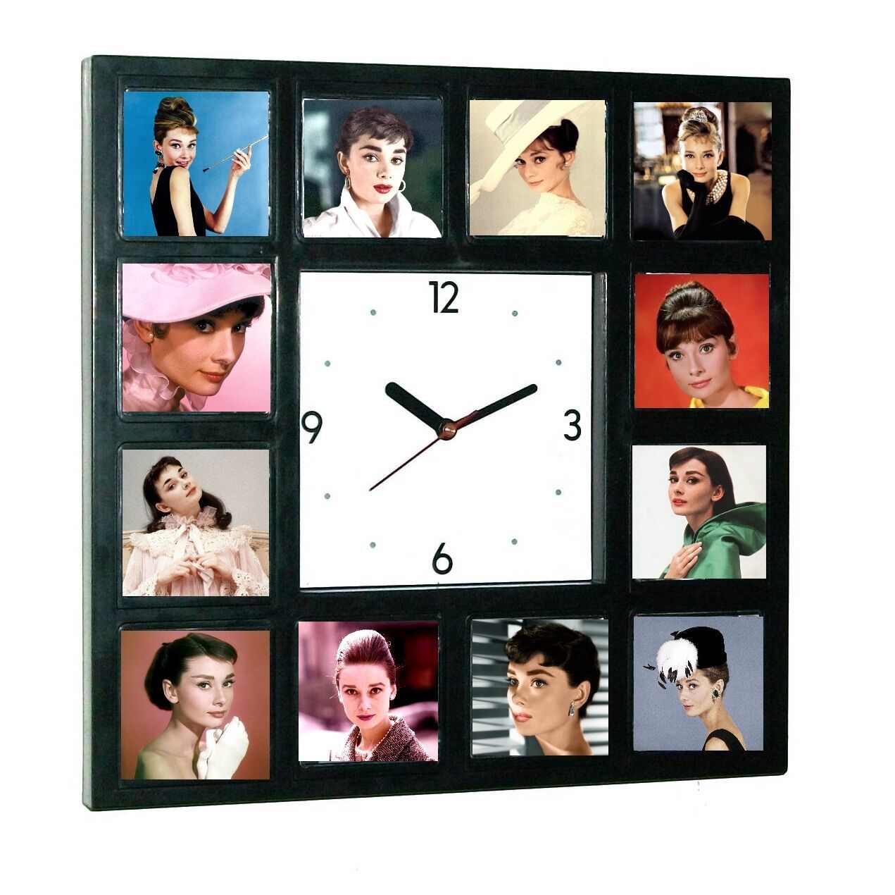 Beautiful faces of Audrey Hepburn Clock with 12 pictures - Movie ...