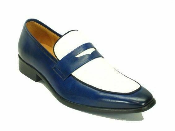Men's handmade two tone spectator loafers Blue and white leather slip ...