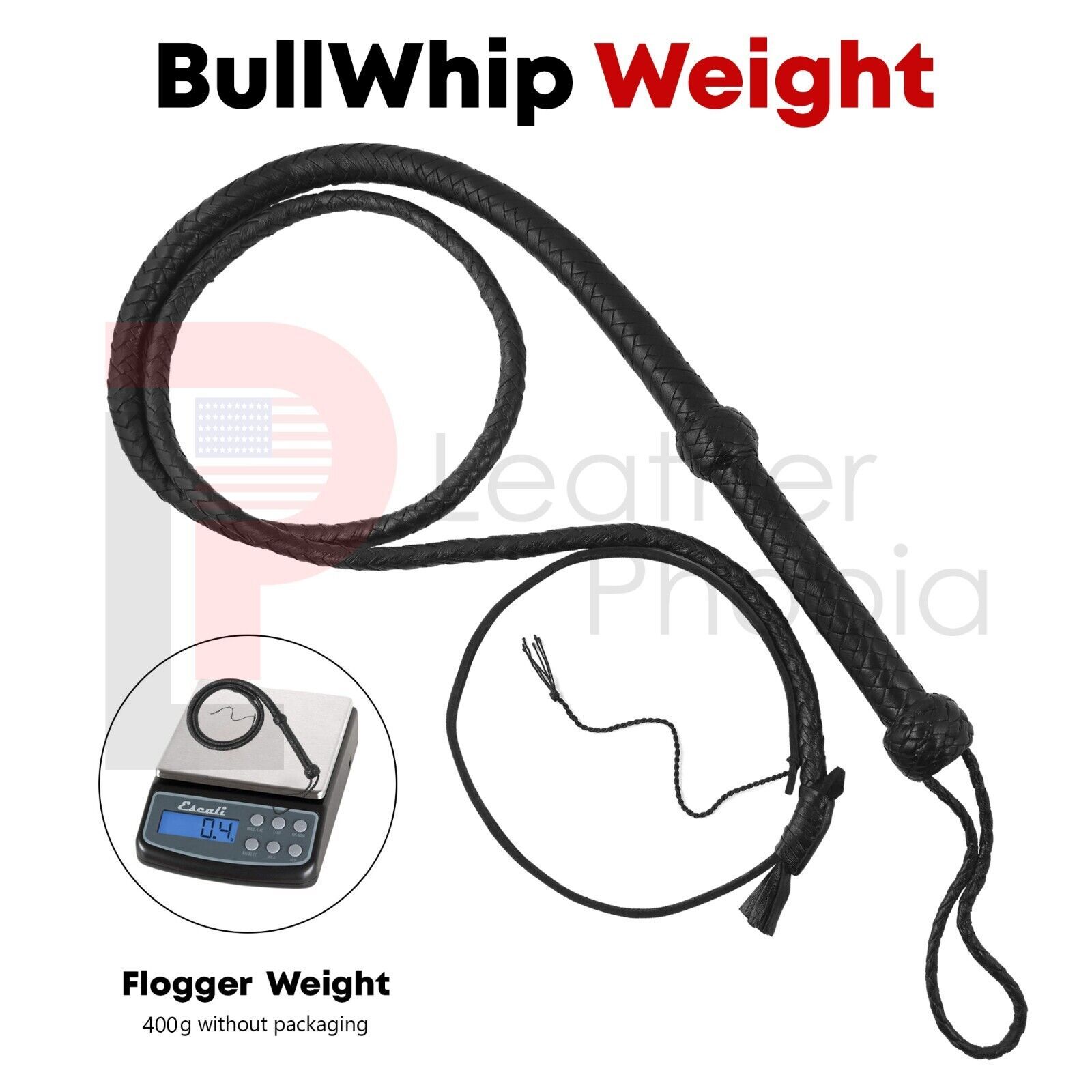 Genuine Cow Hide Leather Bullwhip 08 Feet Long Black 12 Plaits Heavy ...