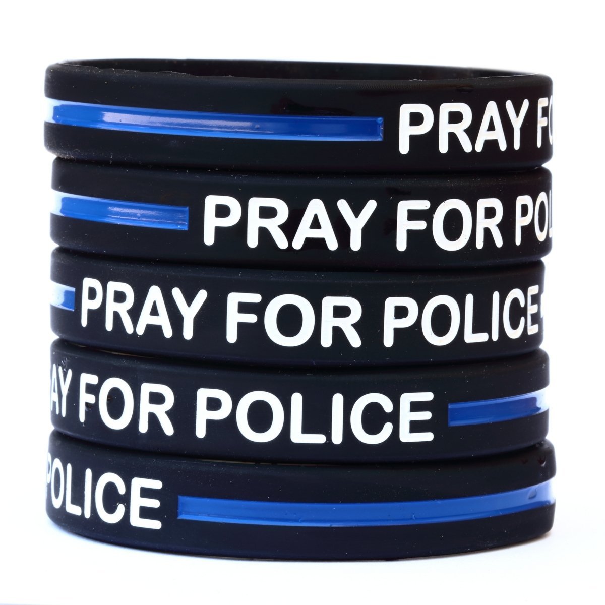 5 Pray for Police Thin Blue Line Silicone Wristband Bracelets ...