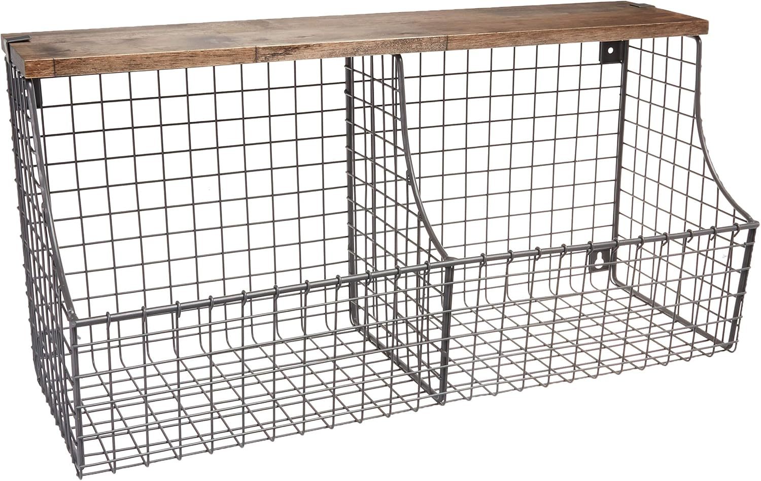 Wall-Mounted Wire Basket And Wood Shelf, Farmhouse Style Entryway ...