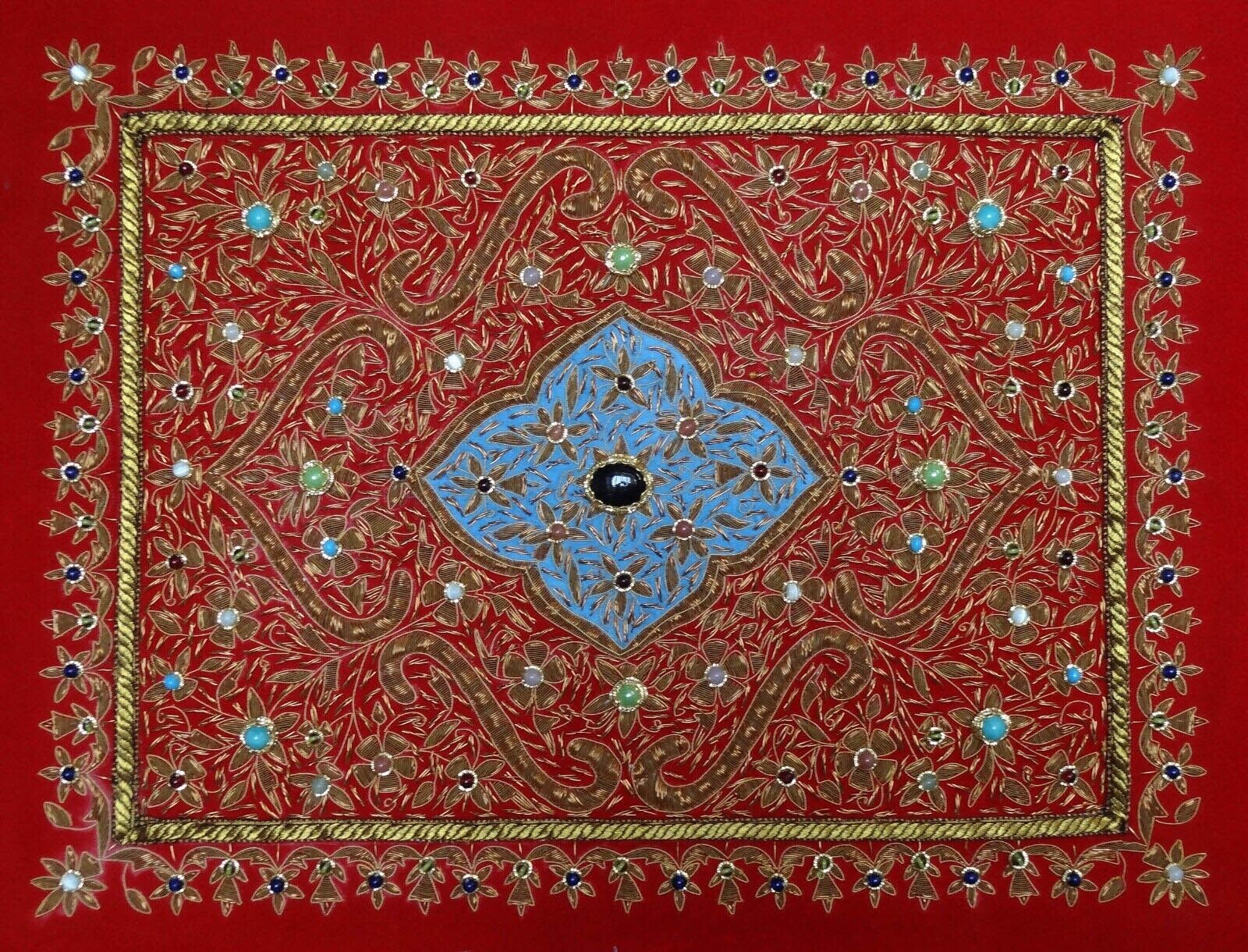 5'x3' Gold Wire Stone Black Velvet Zari Embroidery Wall Panel Hangings ...