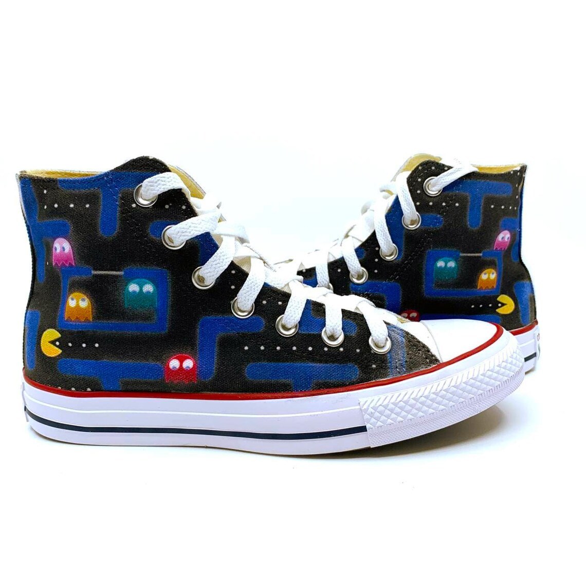 Pac Man Fan Art Custom Hand Made Hi Top Converse Retro 80s Arcade Gamer ...