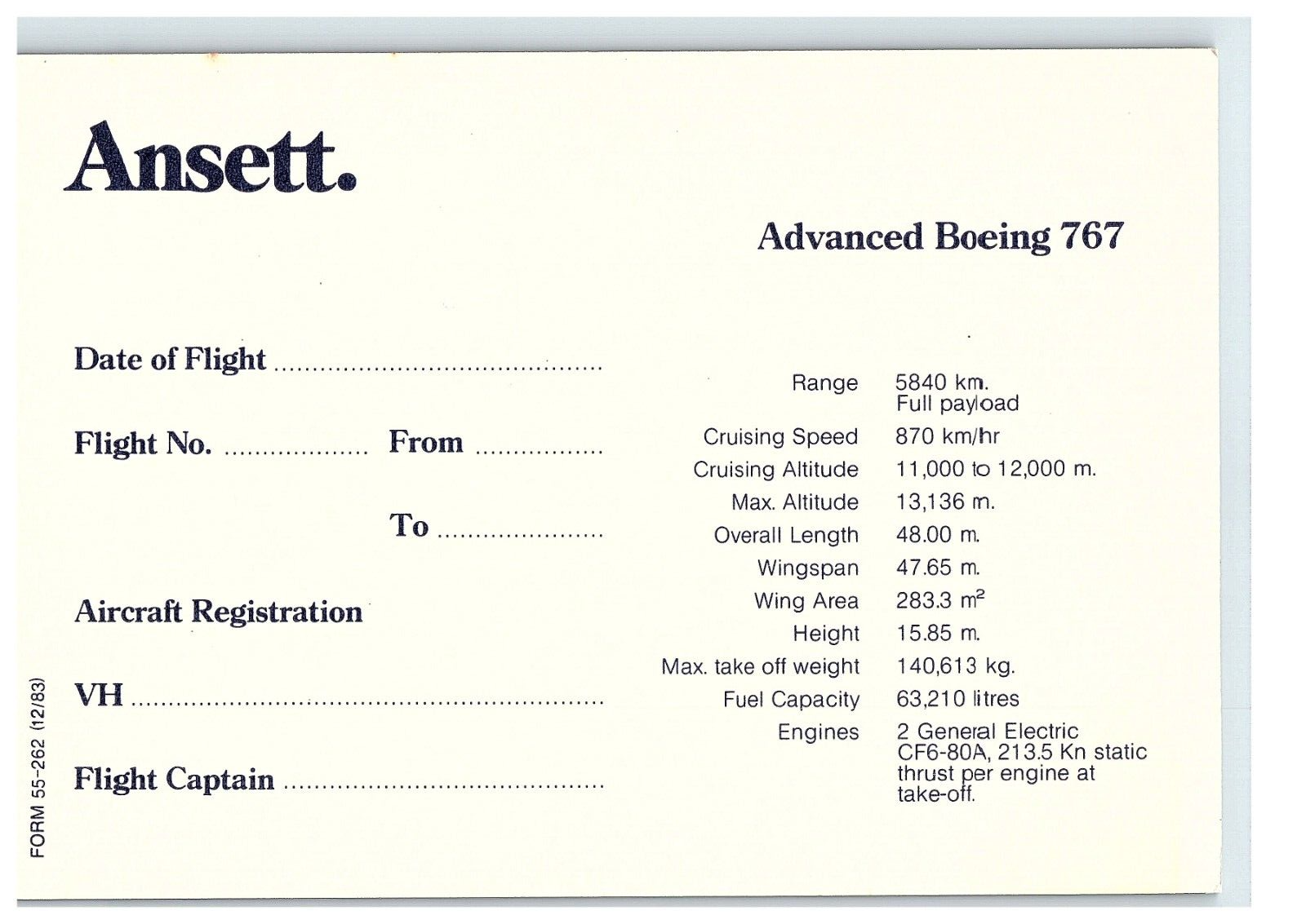 Ansett Advanced Boeing 767 Airplane Postcard - Non-Topographical Postcards