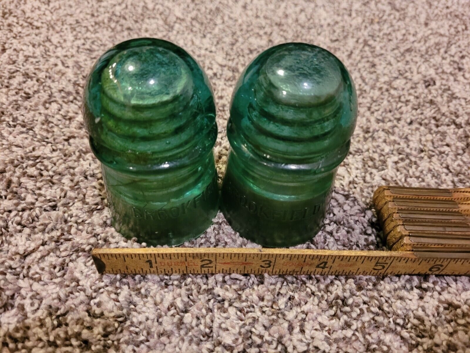 2 - Vintage Small Dark Green Brookfield Glass Insulators - Insulators