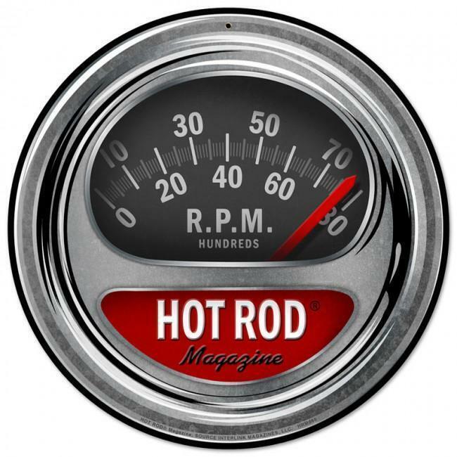 Hot Rod Magazine Tach RPM 14" Round Metal Sign - Transportation