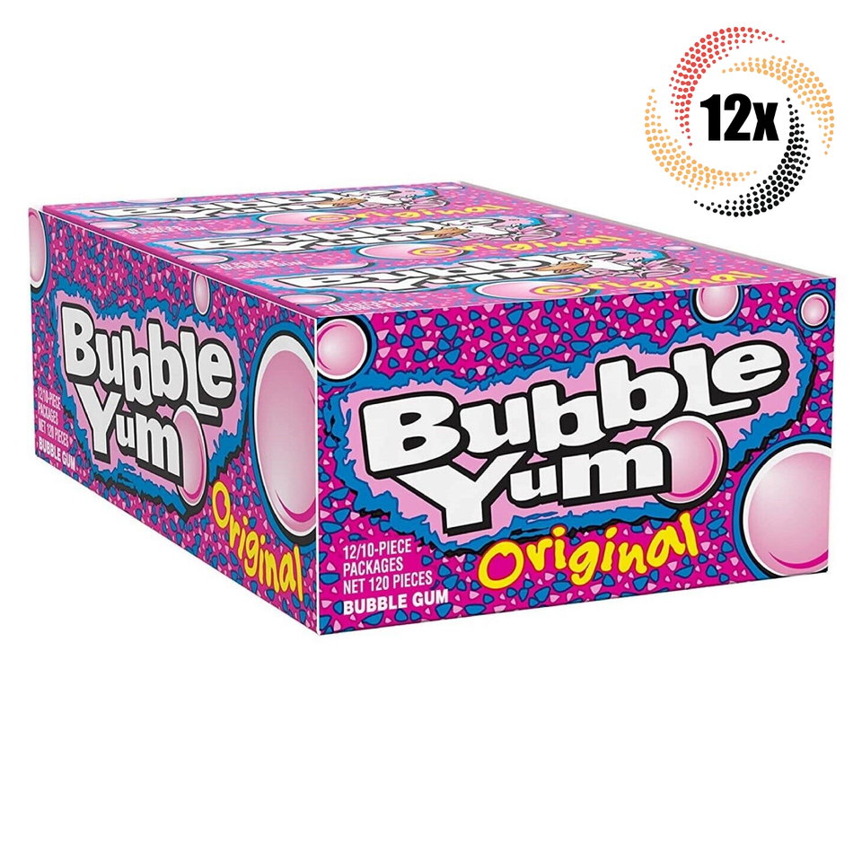 Full Box 12x Pack Bubble Yum Original Flavor Bubble Gum | 10 Pieces Each | 2.8oz - Gums & Breath ...