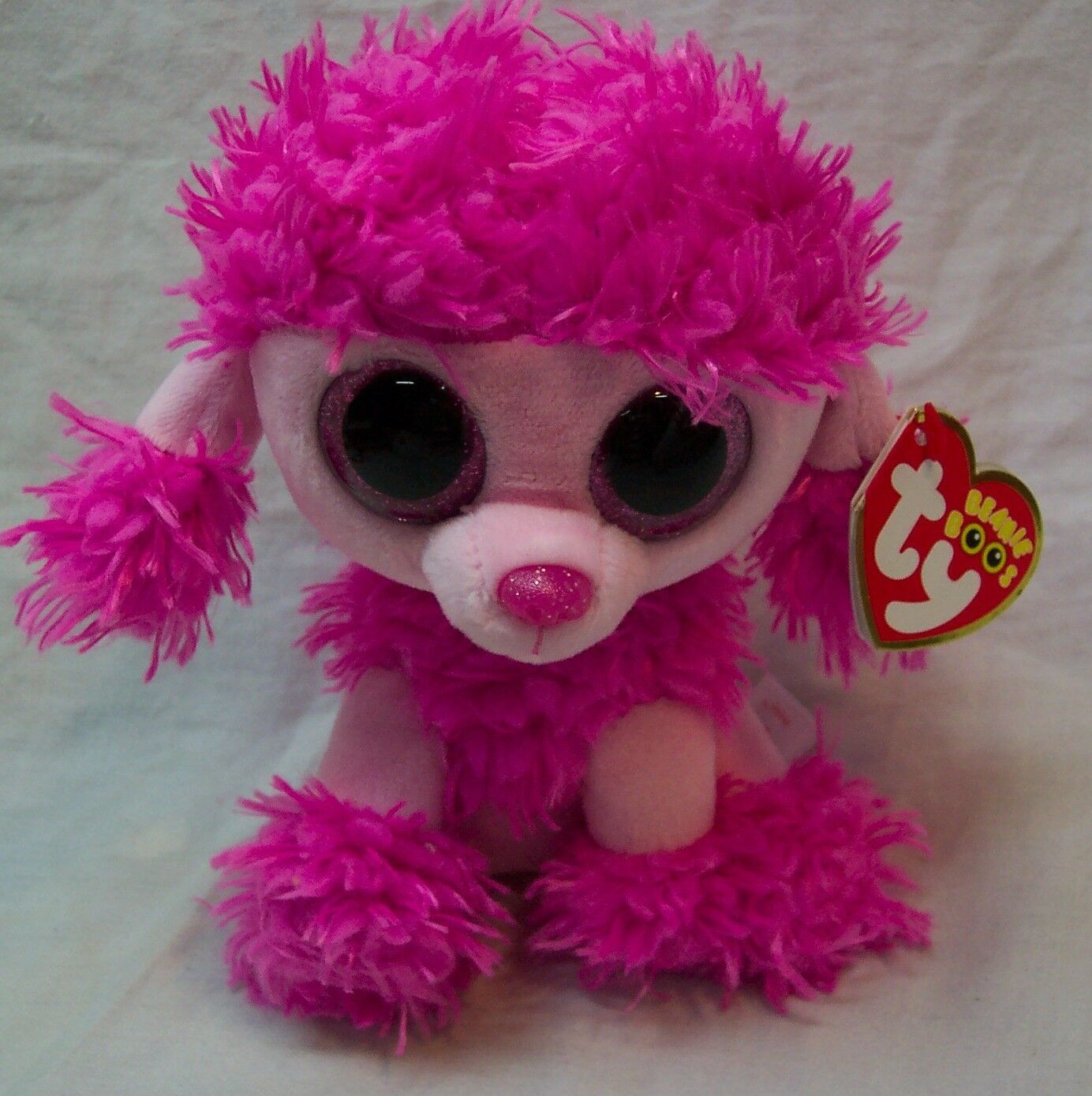 TY Beanie Boos BIG EYED PINK PATSY THE POODLE 6" Plush STUFFED ANIMAL ...